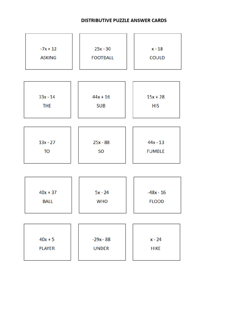 Distributive Puzzle Answer Cards | PDF