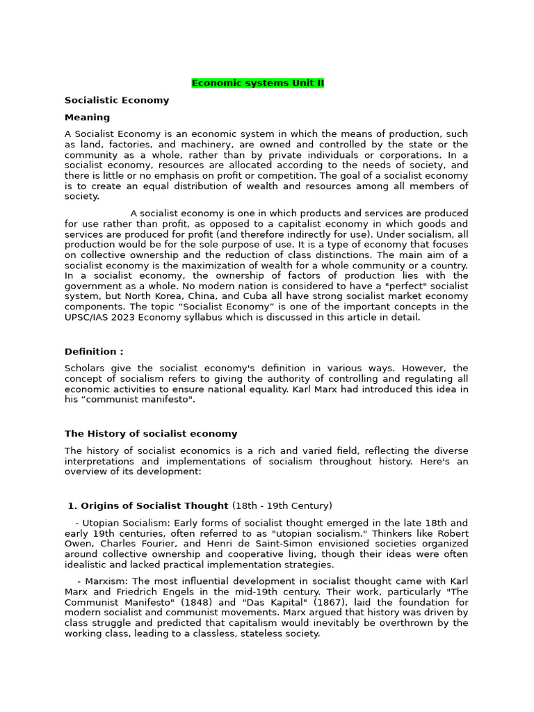 Socialist Economy UNIT II | PDF | Socialism | Economic System