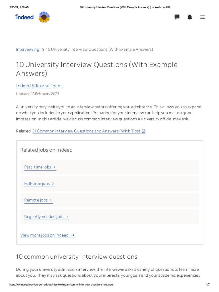 10 University Interview Questions (With Example Answers) - Indeed - Com ...