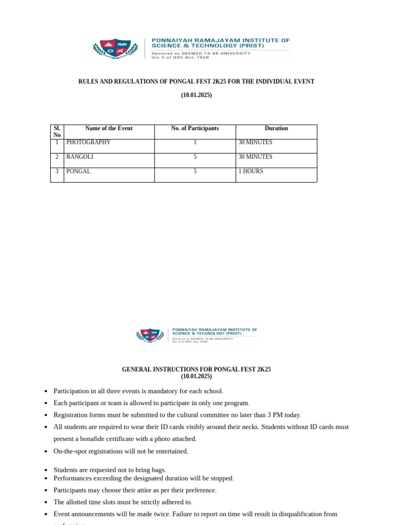 Pongal Rule and Regulation-2025 | PDF