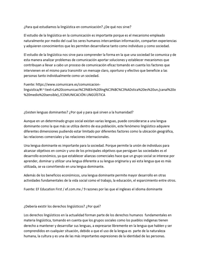 Preguntas Discusión Linguistica | PDF | Comunicación | Sociedad