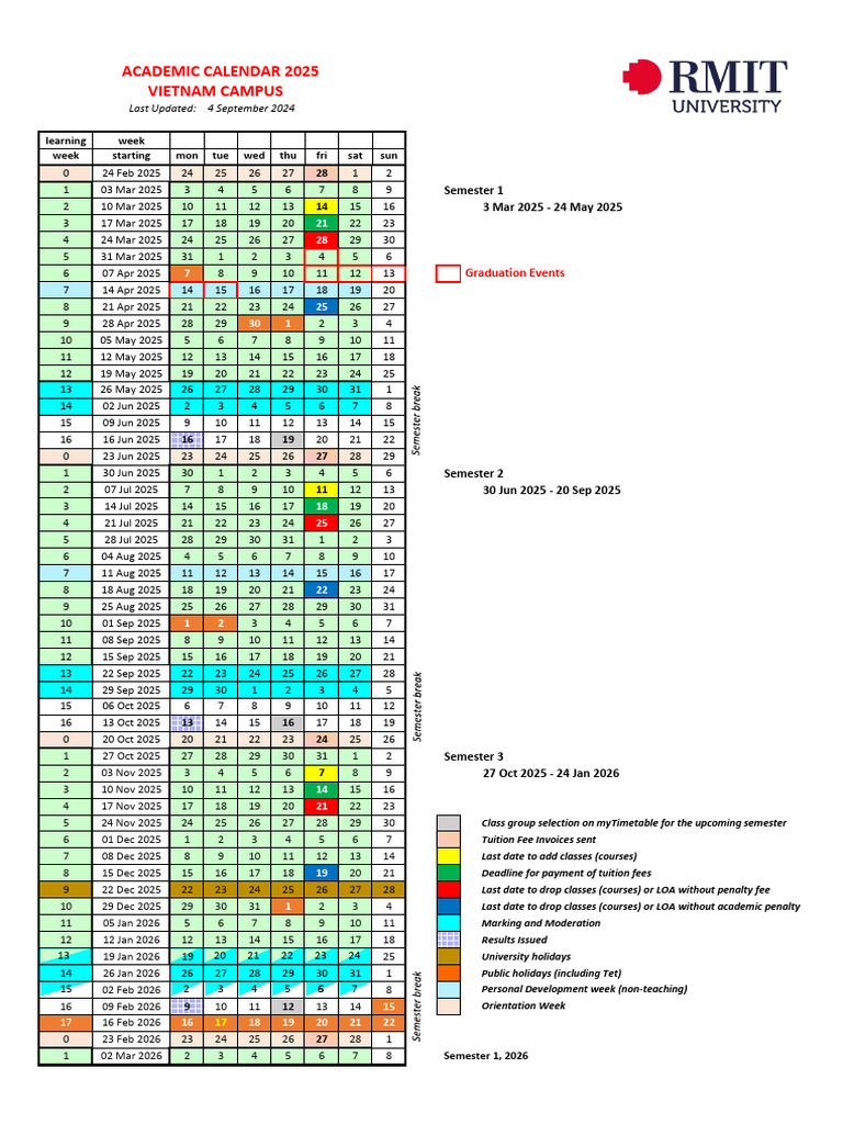 Academic Calendar 2025 Vietnam Campus | PDF | Payments | Services ...