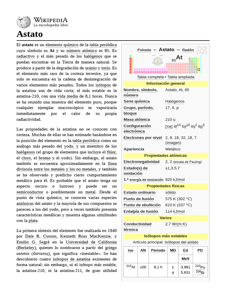 Astato | PDF | Ciencias fisicas | Química Física