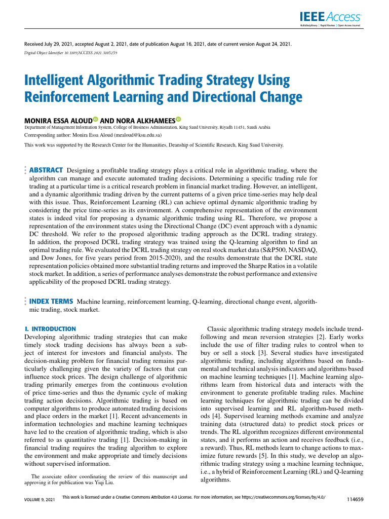 Intelligent Algorithmic Trading Strategy Using Reinforcement Learning ...