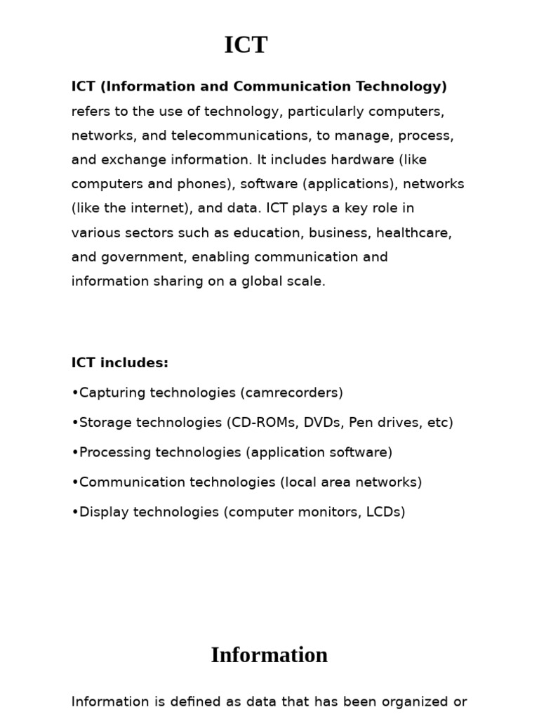 ICT Introduction | PDF | Information | Information And Communications ...