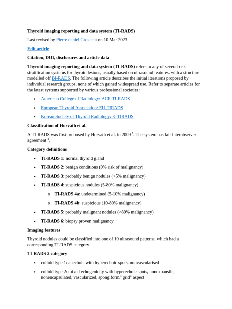 Thyroid Imaging Reporting and Data System TIRAD | PDF | Thyroid ...