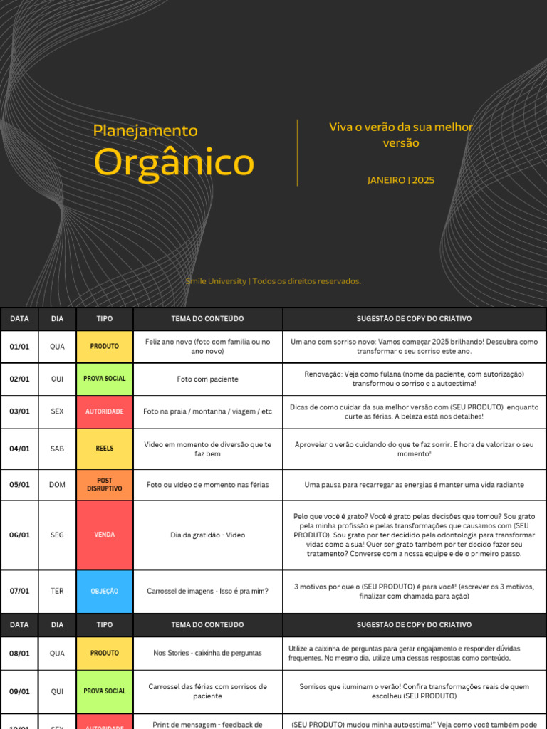 Planejamento OrgÃ - Â Nico - Janeiro 2025) | PDF