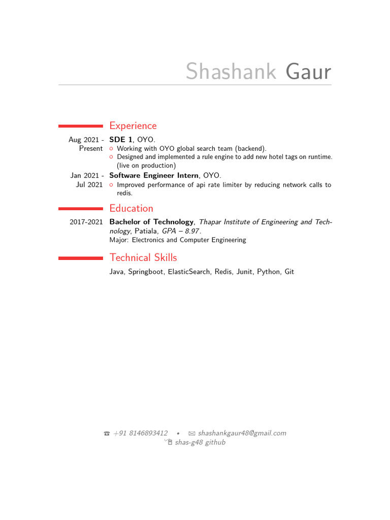 Resume Shashank Ga Ur | PDF