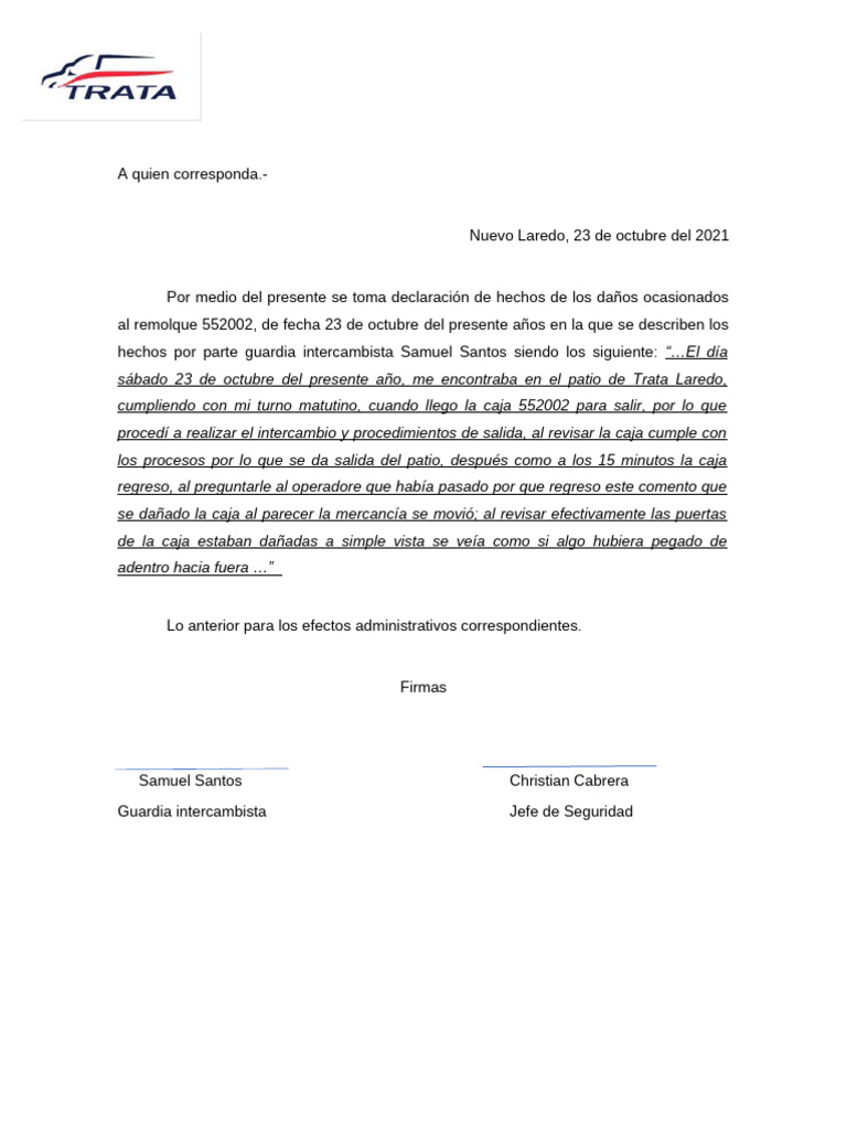 declaracion de hechos | PDF