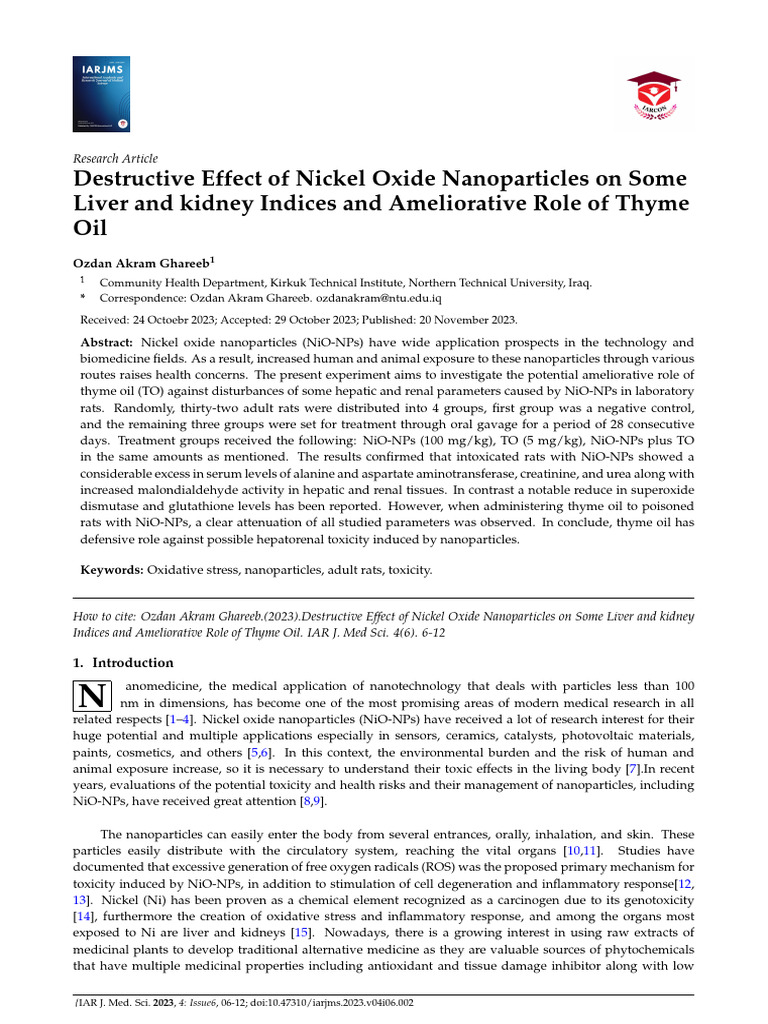 Destructive Effect of Nickel Oxide Nanop | PDF | Nickel | Reactive ...