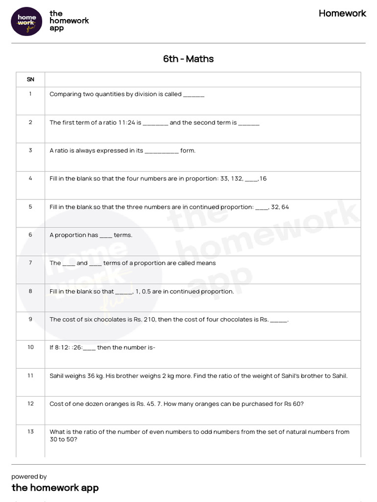 Ratio and Proportion Class 6th Dav | PDF | Ratio | Mathematics