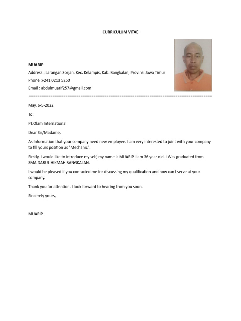 Mechanic Job Application | PDF