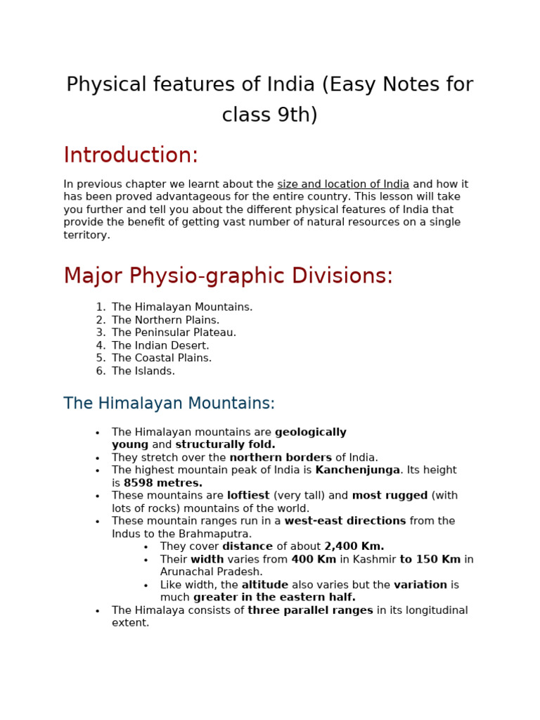 Physical Features of India | PDF | Himalayas | Earth Sciences