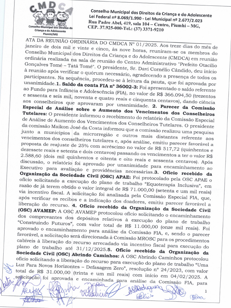 Ata #01 - 2025 - Lista Presença13012025 | PDF