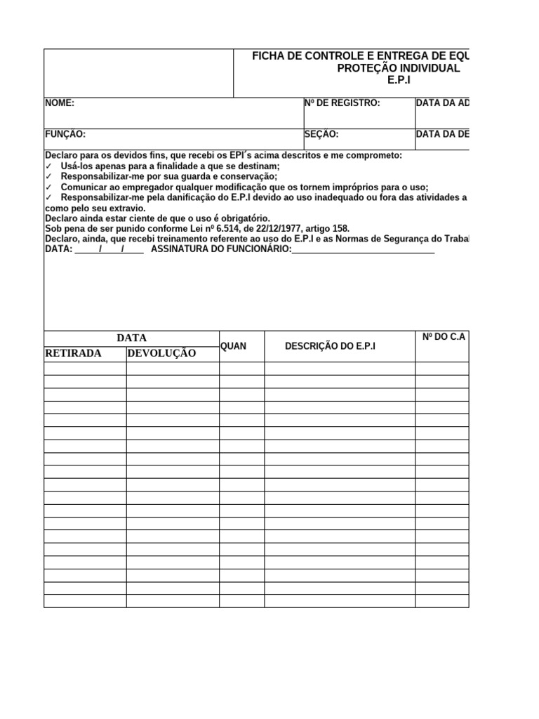 Modelo Ficha Epi | PDF