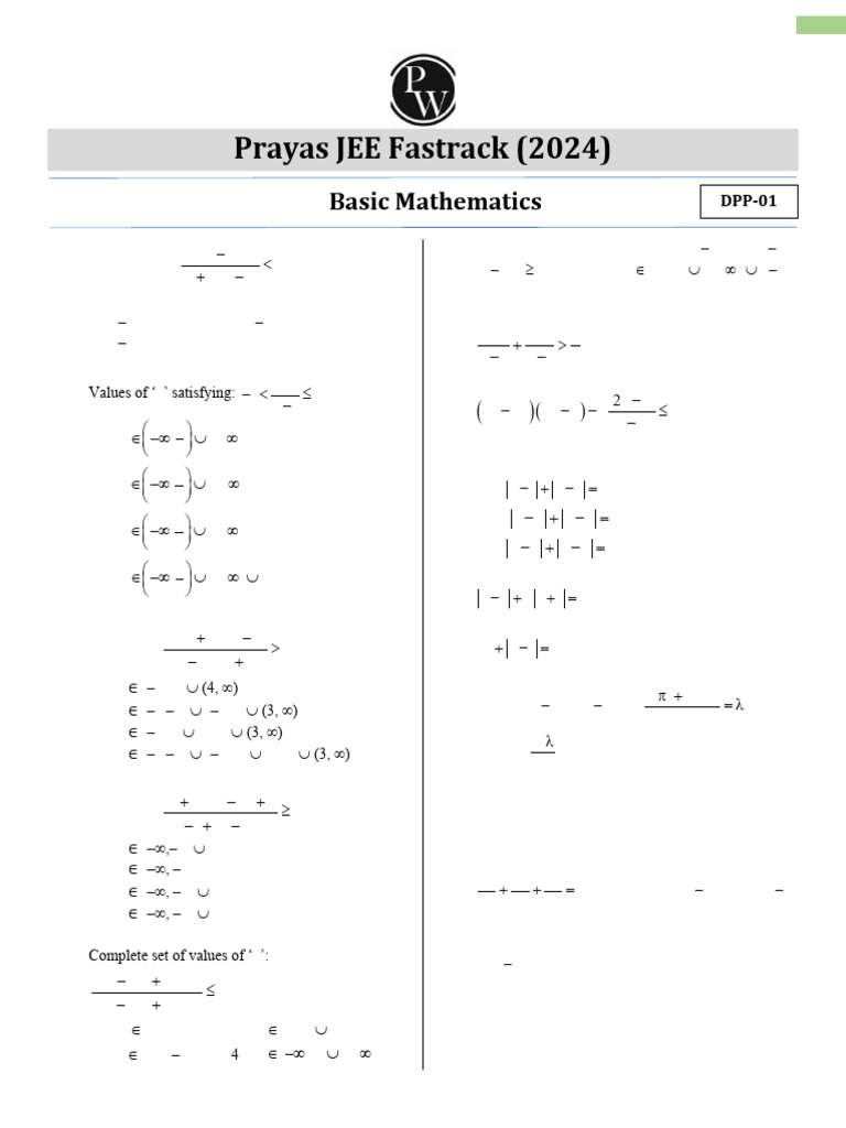 Basic Mathematics - DPP 01 (Of Lec 03) - Prayas JEE Fastrack 2024 | PDF | Mathematics