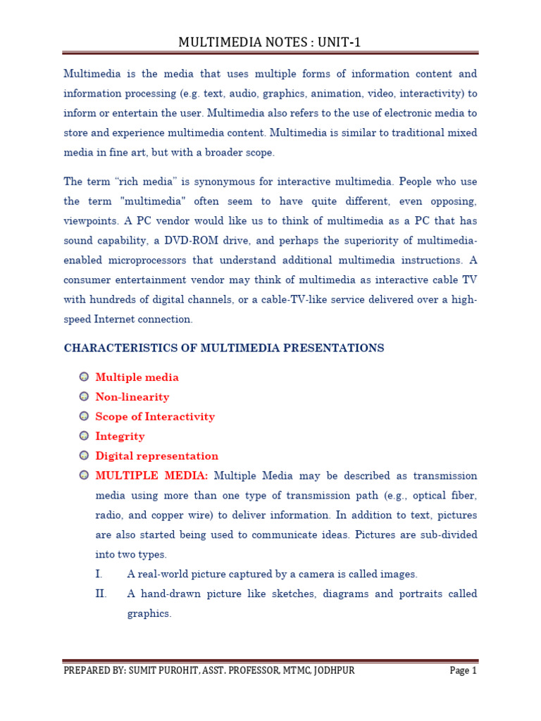 MULTIMEDIA UNIT-1 Sumit Sir | PDF | Html | Typefaces