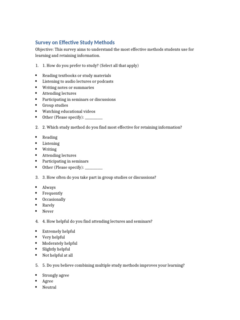 Survey On Study Methods | PDF