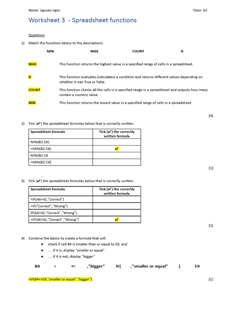 G8 - Managing Data - L01 - Worksheet 3 | PDF | Spreadsheet | Applied Mathematics