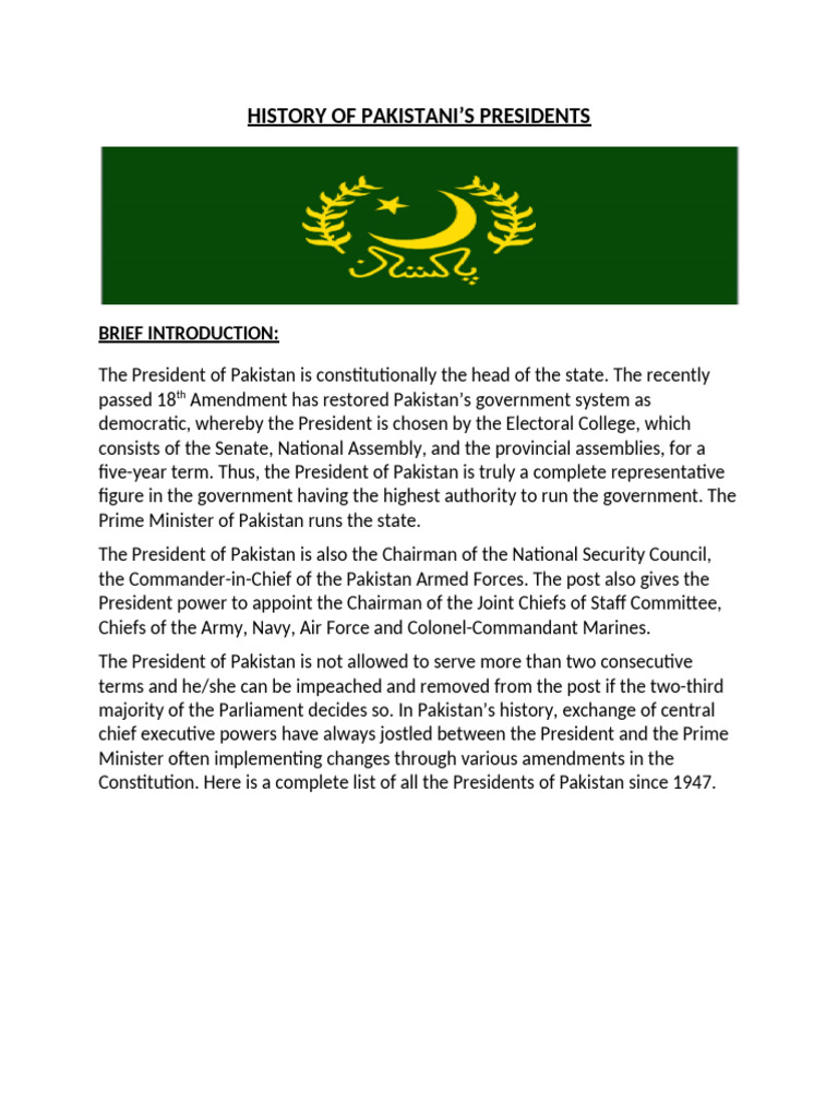 Timeline of Pakistan's Presidents | PDF | Pakistan | Politics Of Pakistan