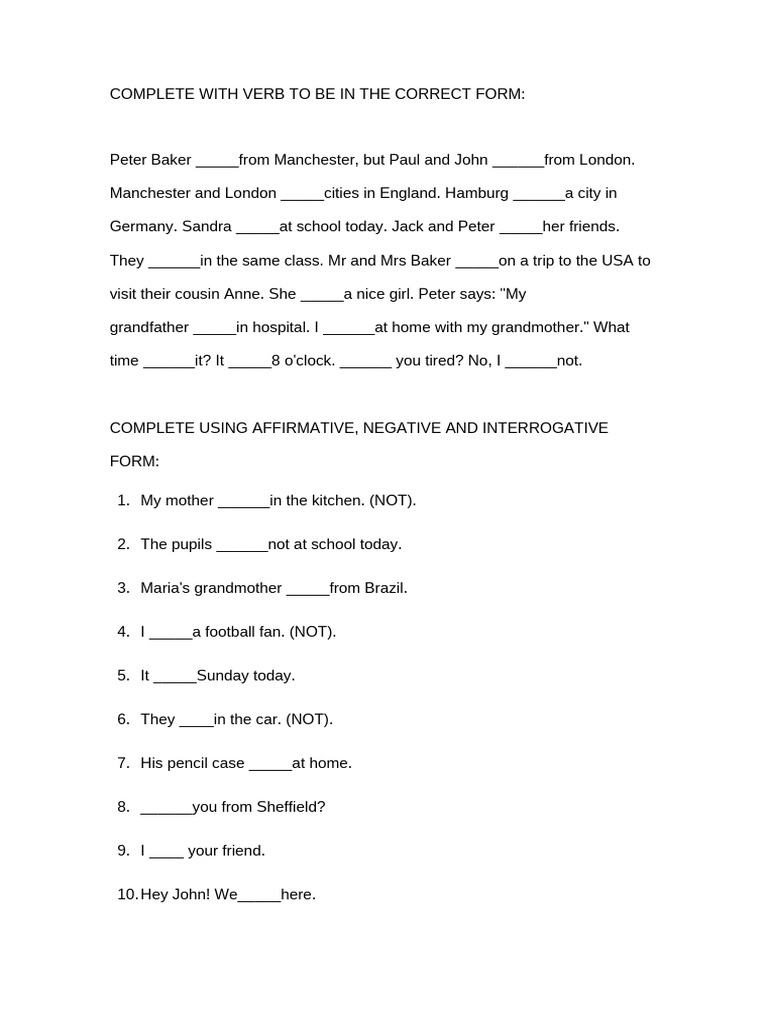 VERB to BE Exercises | PDF