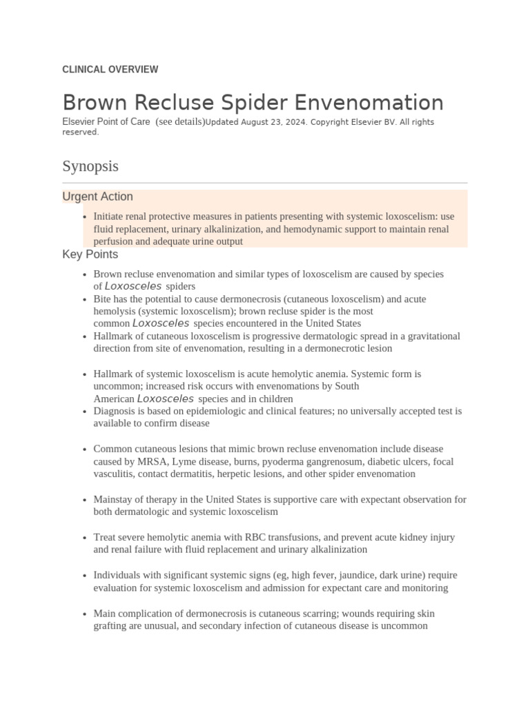 Brown Recluse Spider Envenomation | PDF | Wound | Medicine