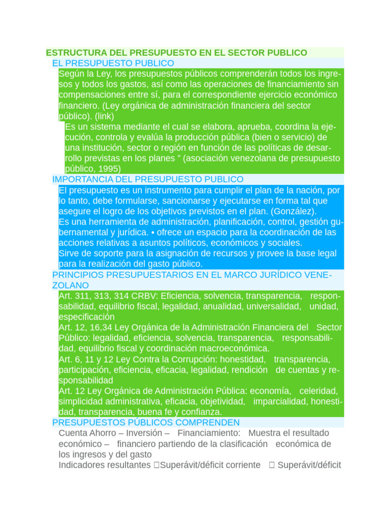 ESTRUCTURA DEL PRESUPUESTO EN EL SECTOR PUBLICO | PDF | Presupuesto | Balance presupuestario del ...
