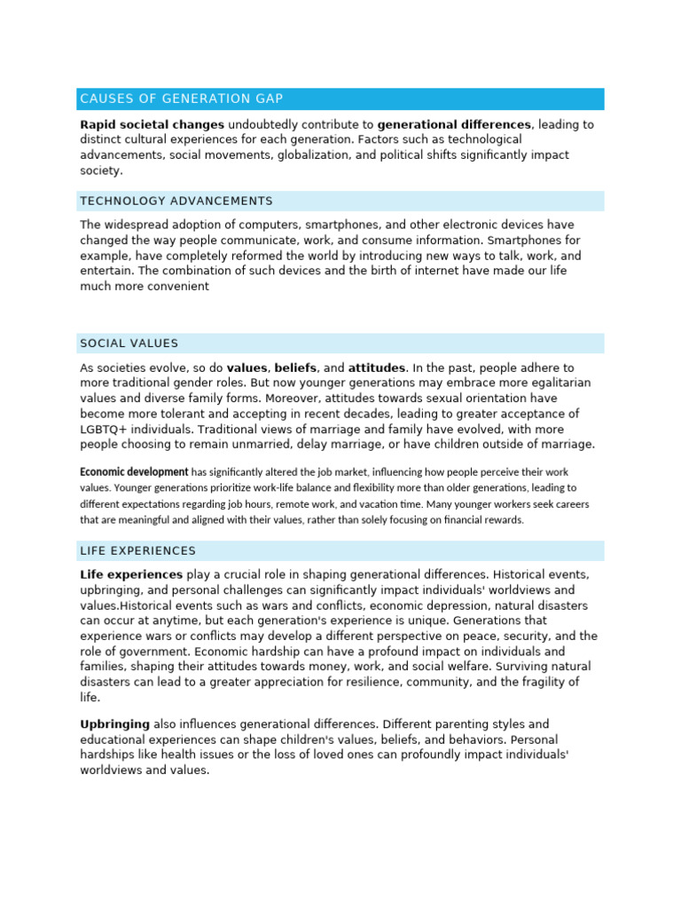 Causes of the Generation Gap | PDF | Family | Attitude (Psychology)