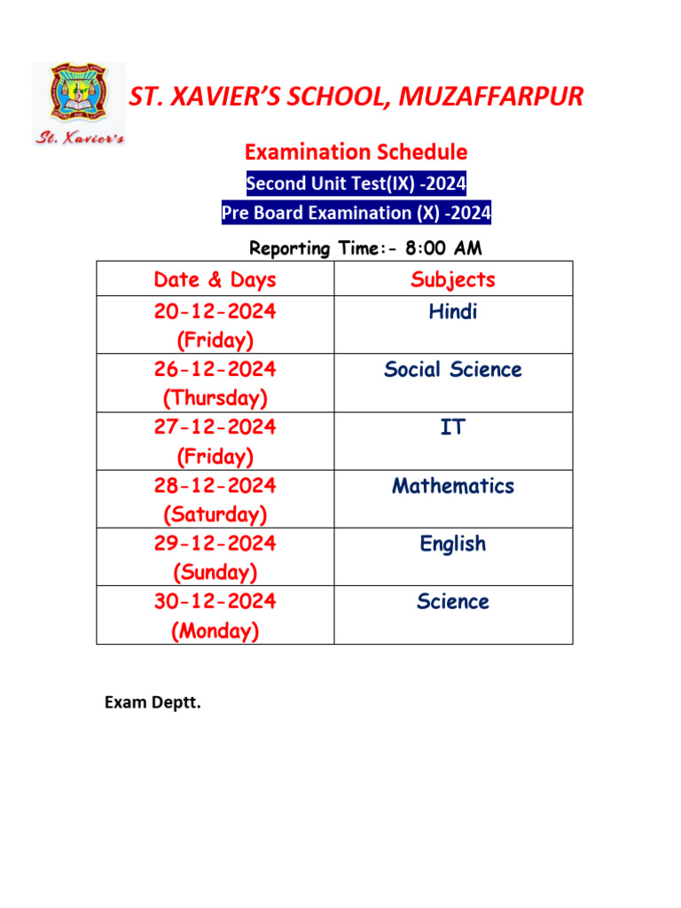 Exam Schedule for IX & X | PDF