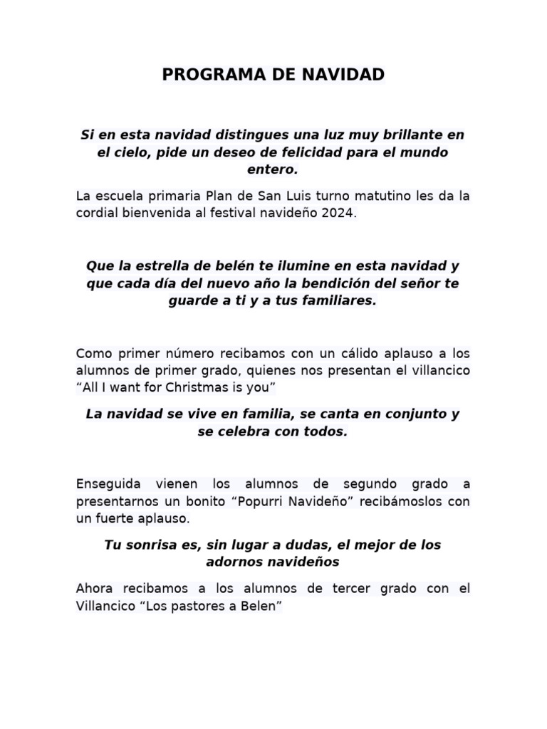 PROGRAMA FESTIVAL NAVIDEÑO EDITABLE | PDF