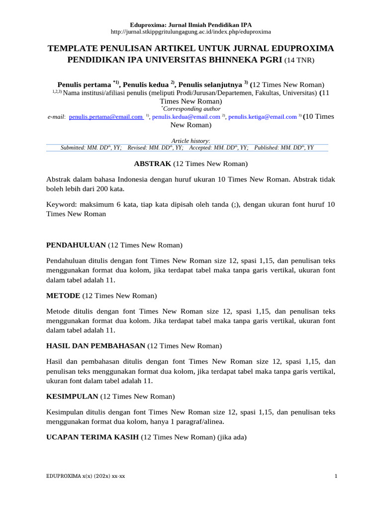 TEMPLATE PENULISAN ARTIKEL JURNAL EDUPROXIMA PENDIDIKAN IPA UBHI-3_upd | PDF