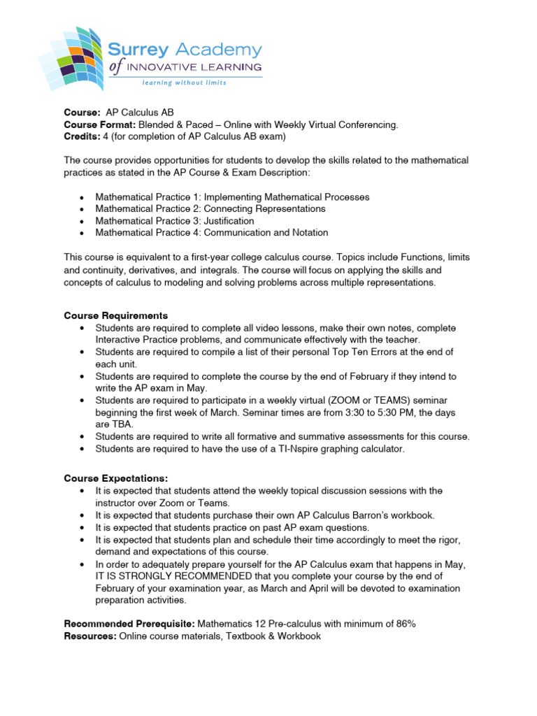 AP Calculus AB Course Description | PDF