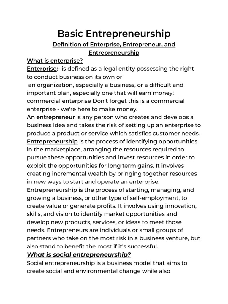 Basic Entrepreneurship | PDF | Entrepreneurship | Social Entrepreneurship