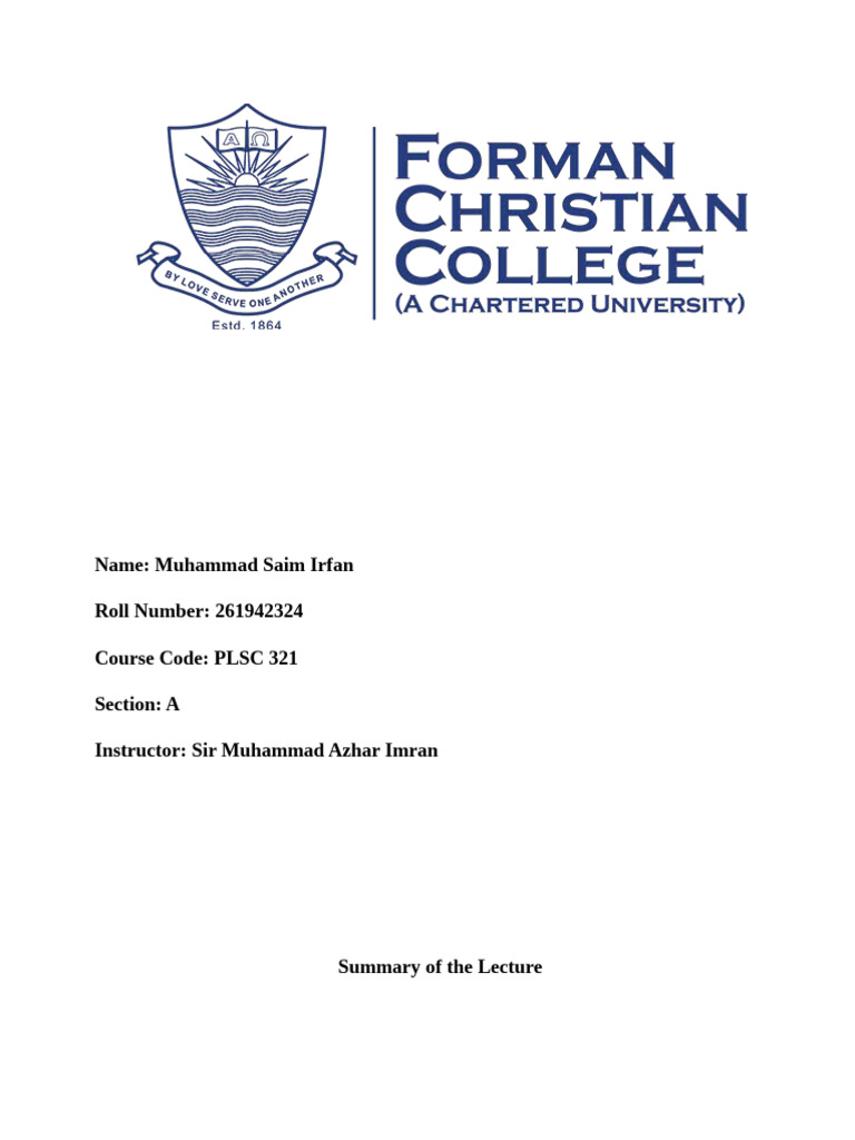 PLSC 321 Summary of The Lecture | PDF | Modernity | Liberal Arts Education