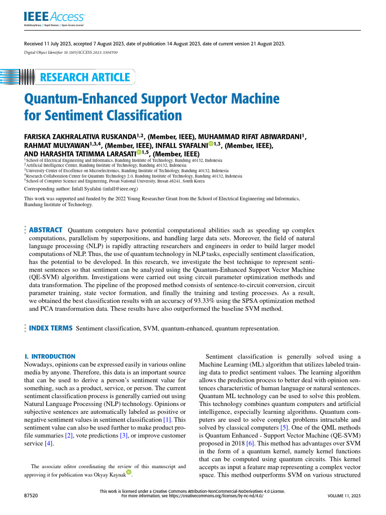 Quantum-Enhanced Support Vector Machine For Sentiment Classification | PDF | Support Vector ...