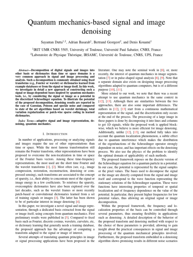 Quantum Mechanics Based Signal and Image Denoising 4v5g80l45r | PDF | Wavelet | Eigenvalues And ...