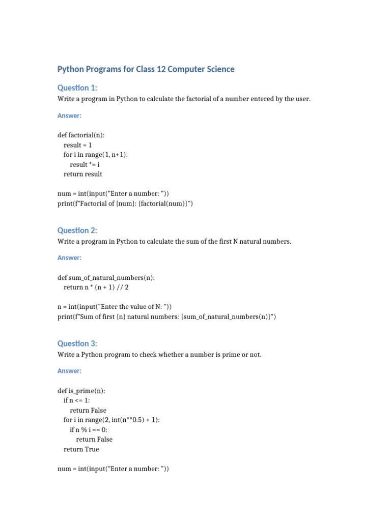 Class 12 CS Programs | PDF