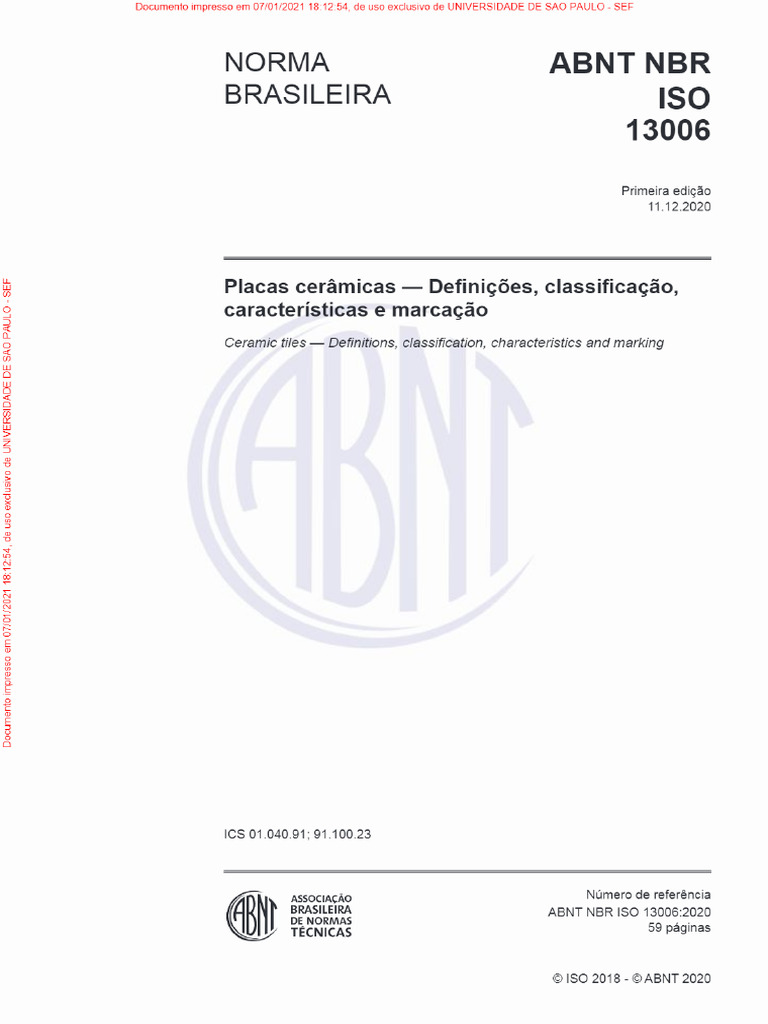 NBR ISO 13006 de 2020 - Placas Cerâmicas - Definições, Classificação ...