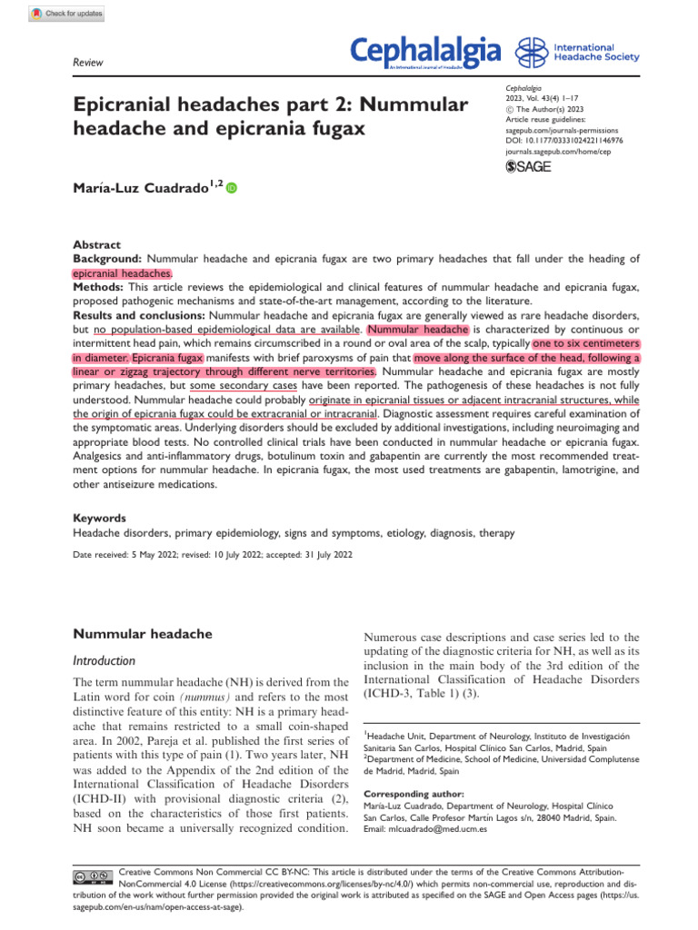 Nummular-epicrania | PDF | Headache | Clinical Medicine