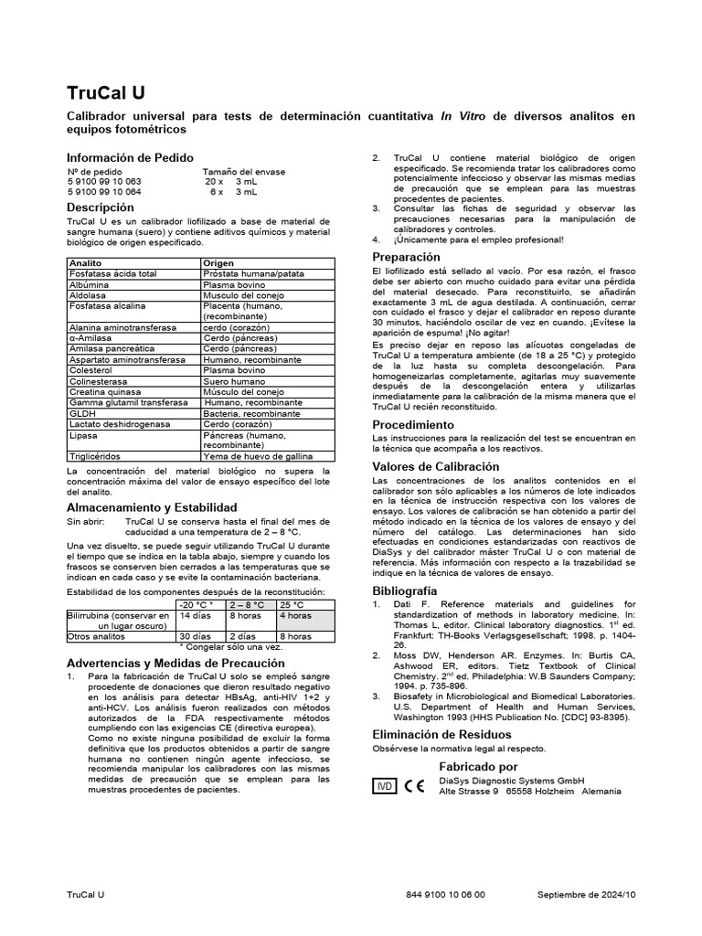 Calibrador TruCal U para Tests In Vitro | PDF