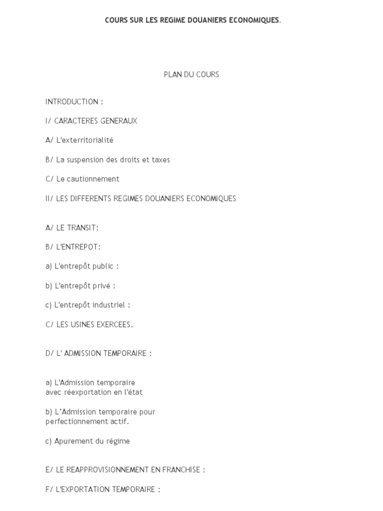 Régimes Douaniers Économiques : Guide Complet | PDF | Tarif | Pétrole