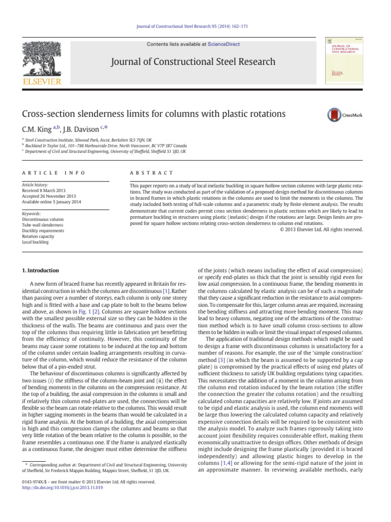 Slenderness Limits for Plastic Columns | PDF | Beam (Structure) | Buckling