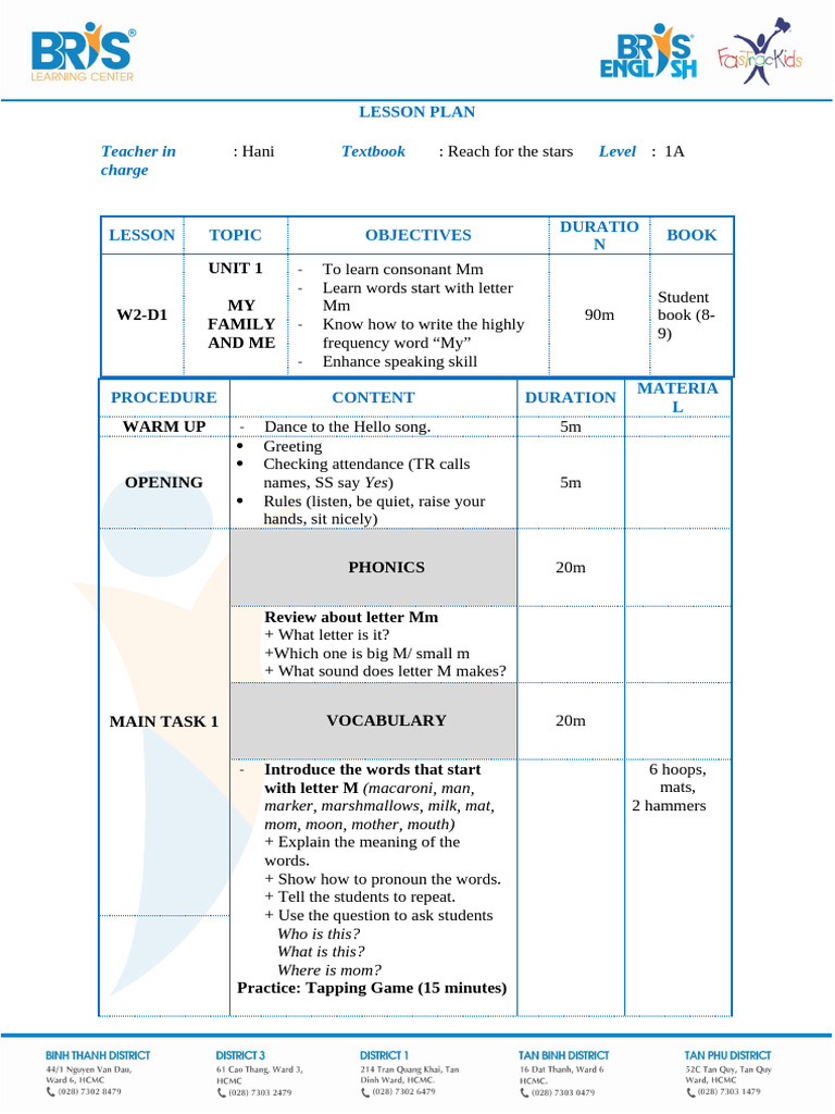 LESSON PLAN-1A-Duo-W2D1 | PDF | Linguistics | Learning