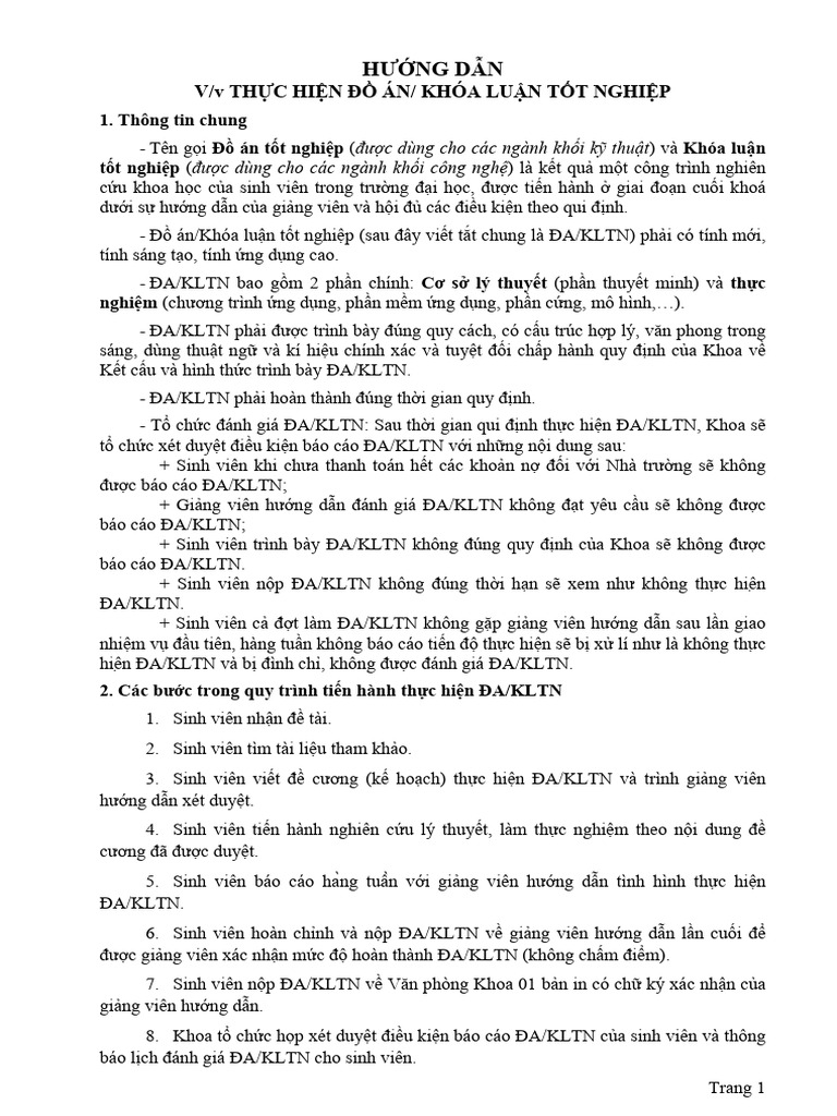 Van Ban Bieu Mau - Huong Dan Thuc Hien Do An Khoa Luan Tot Nghiep | PDF