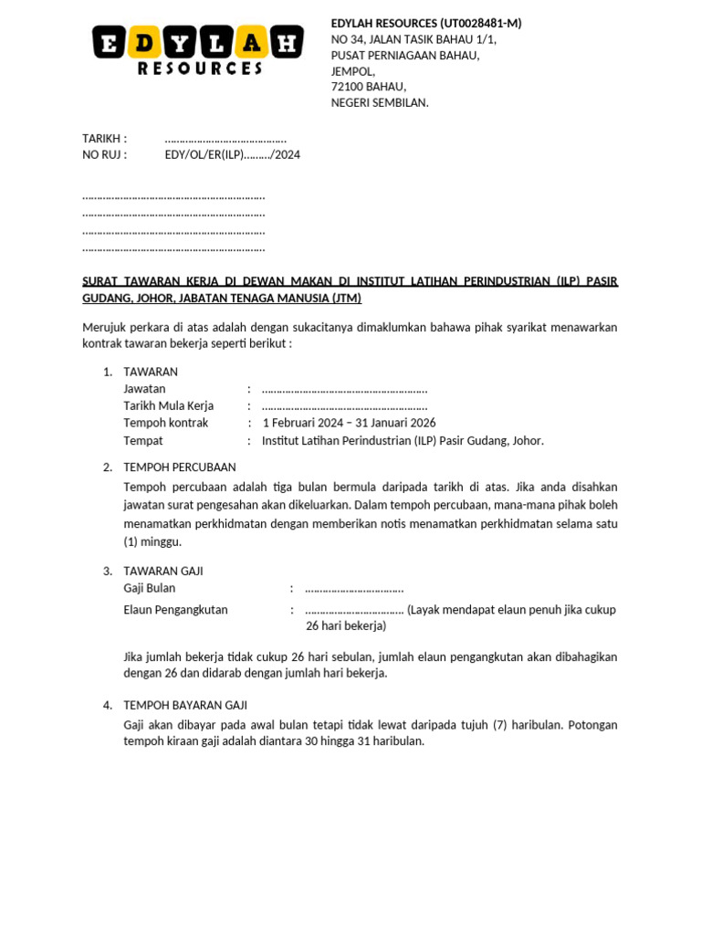 Offer Letter Edylah Resources | PDF