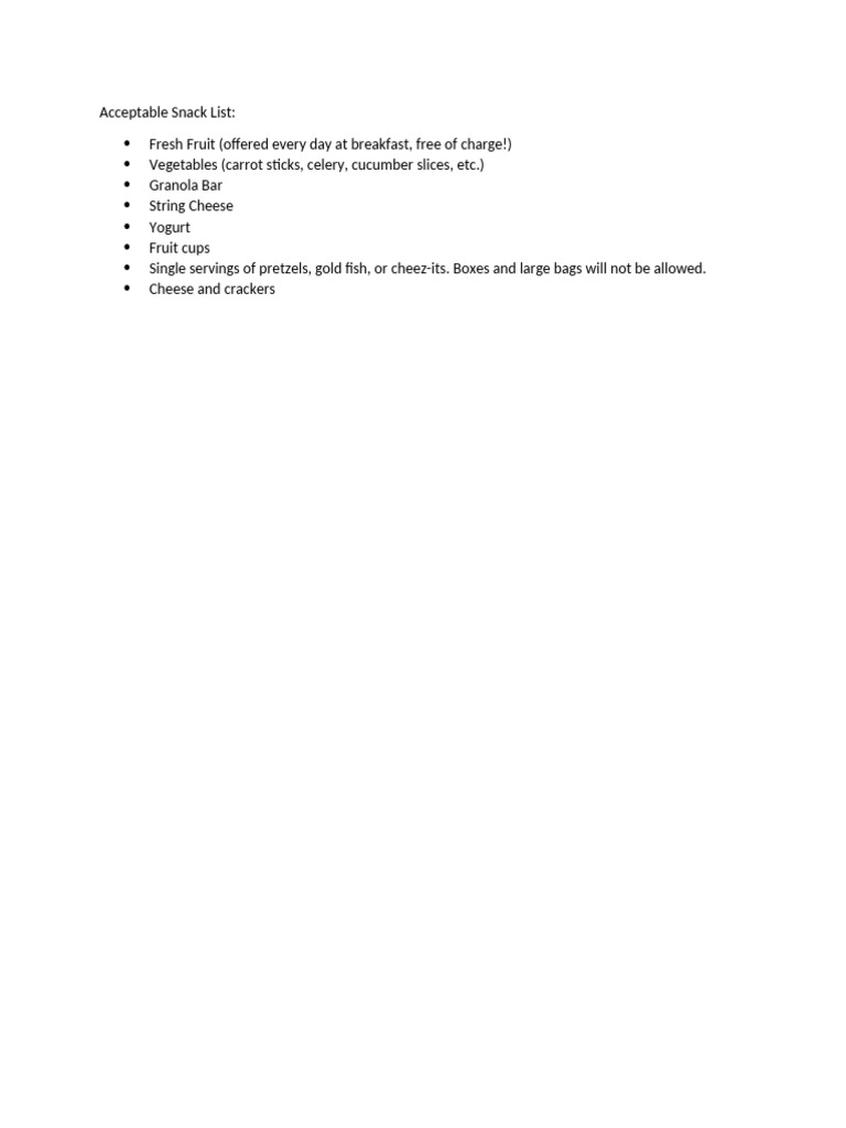 Acceptable Snack List | PDF