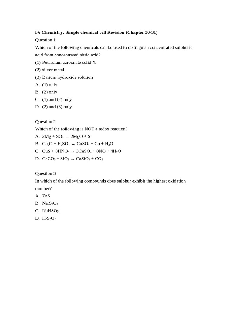 F6 Chemistry Chapter 30-31 | PDF | Chlorine | Redox