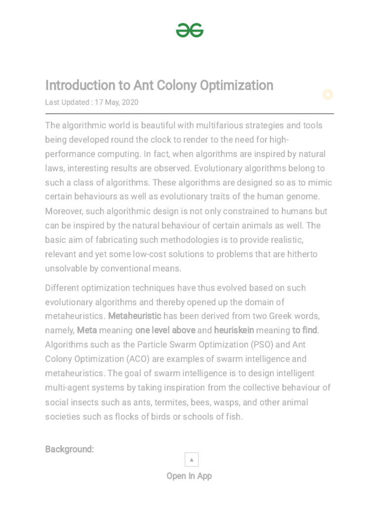 Introduction To Ant Colony Optimization - GeeksforGeeks | PDF ...