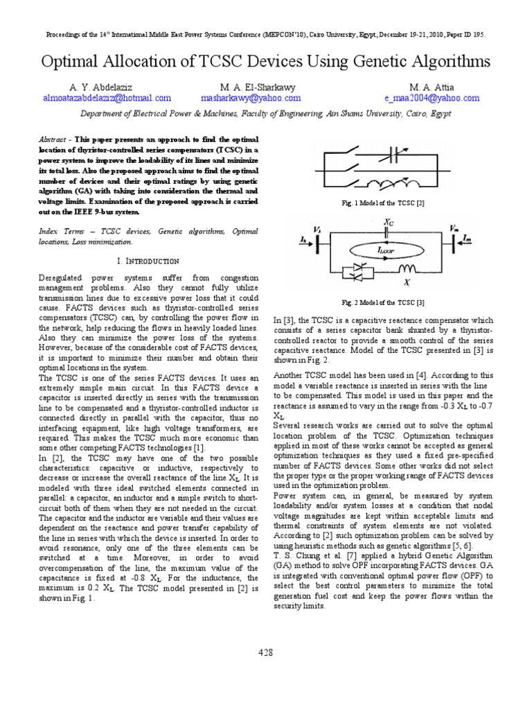 Optimal Allocation of TCSC Devices Using Genetic Algorithms | PDF | Series And Parallel Circuits ...