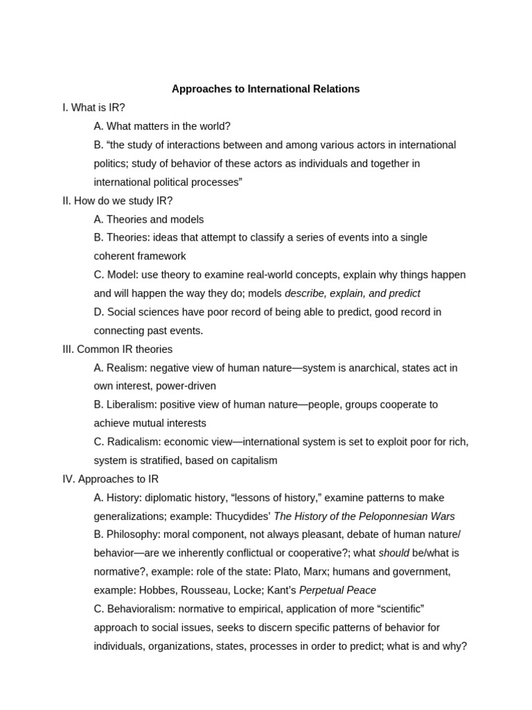 Approaches to International Relations | PDF | United Nations | International Relations